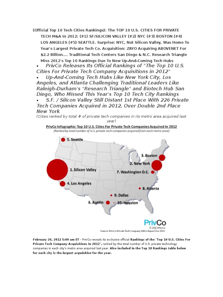 Top 10 U.S. Cities for Tech Acquisitions | PDF | Mergers And ...