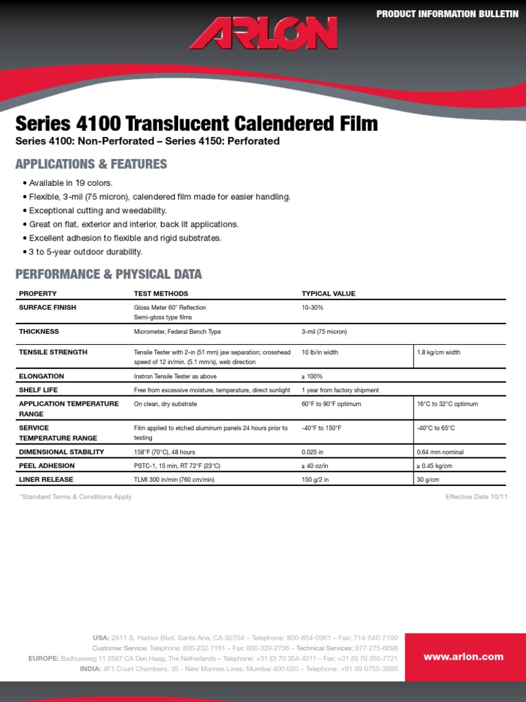 Series 4100 Translucent Calendered Film: Applications & Features | PDF ...