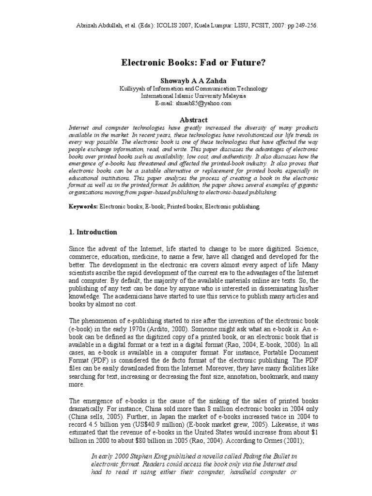 Electronic Books (E-Book) : Fad or Future? | PDF | E Books | Books