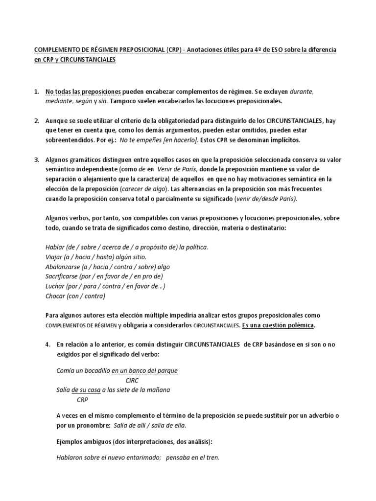 Complemento de Régimen Preposicional | PDF | Adverbio | Verbo