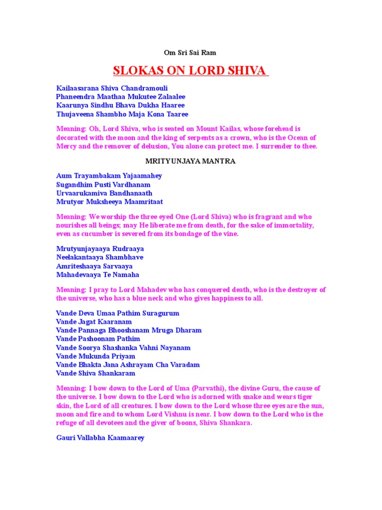 Slokas of Lord Shiva With Their Meanings | PDF | Shiva | Hindu Mythology