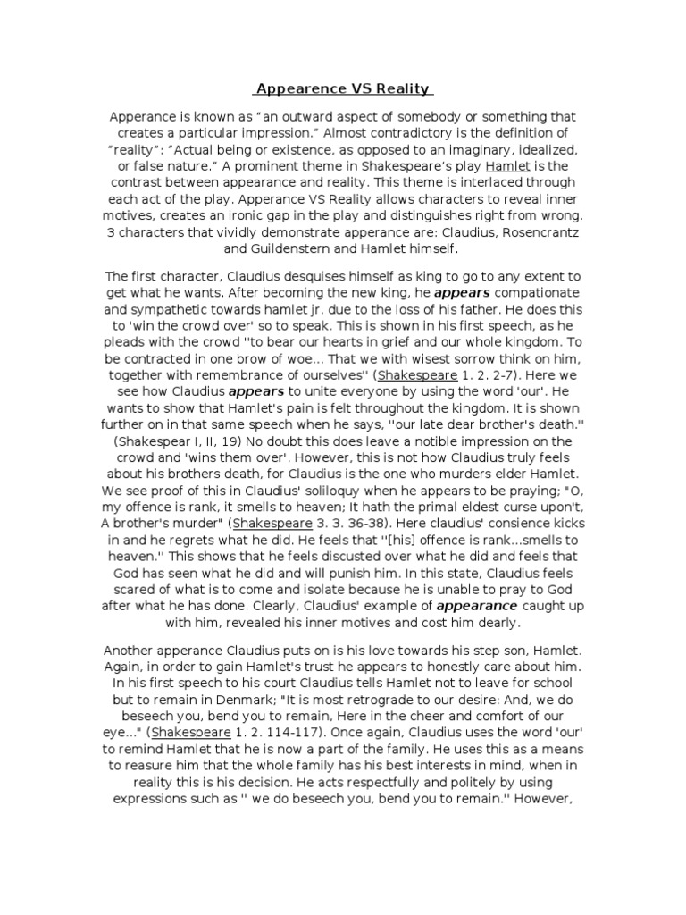 Apperance Vs Reality | PDF | Hamlet | Ghosts