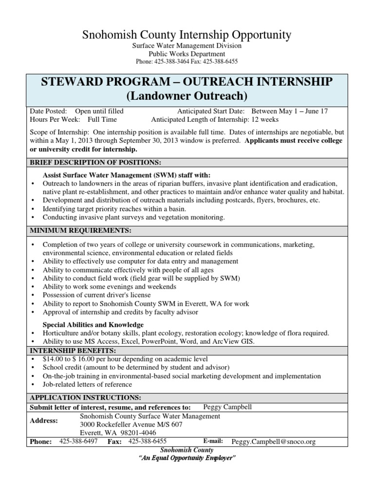 2013 Steward Program Intern Announcement PDF | PDF | Internship | Job ...