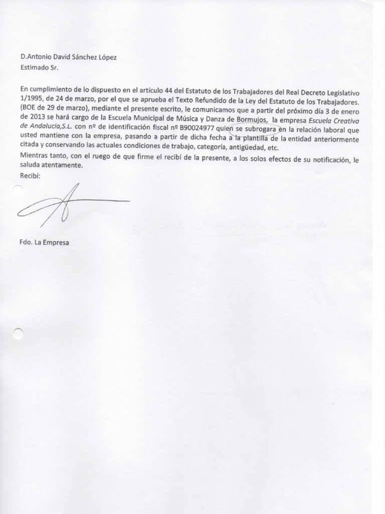 Carta de Subrogación Laboral | PDF