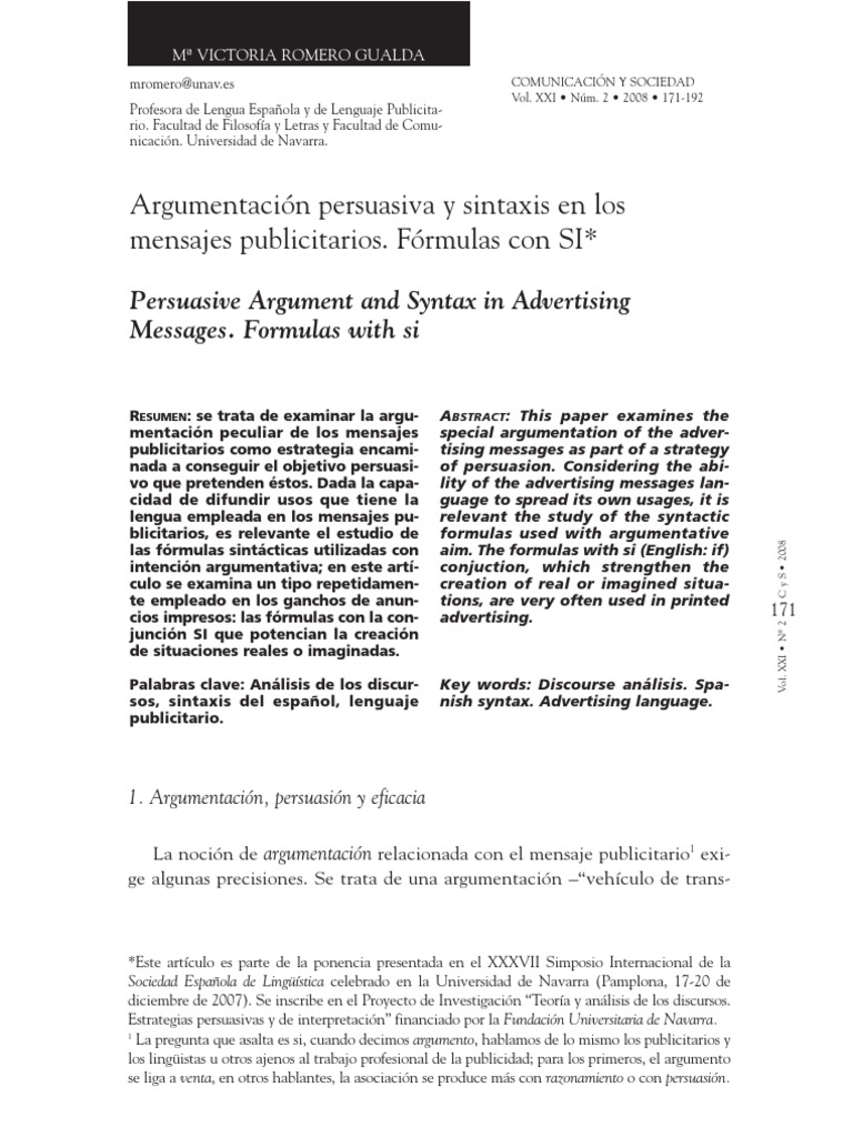 Argumentacion Persuasiva y Sintaxis en La Publicidad | PDF | Teoría de ...