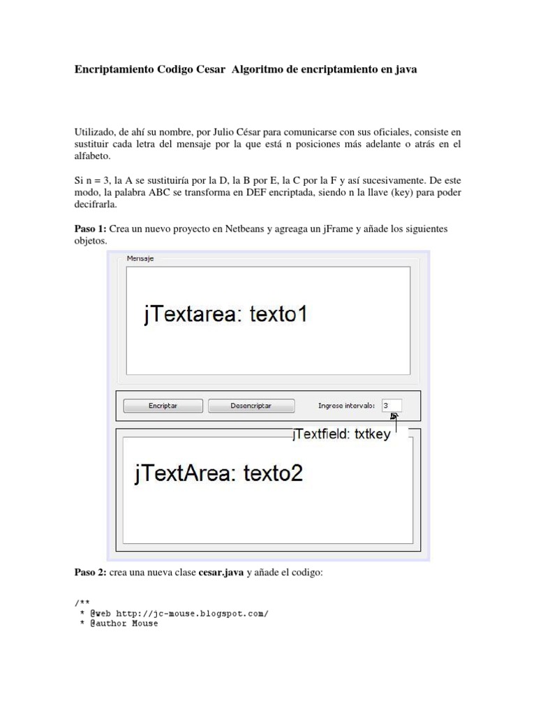 Encriptamiento Codigo Cesar Algoritmo de Encriptamiento en Java | PDF ...