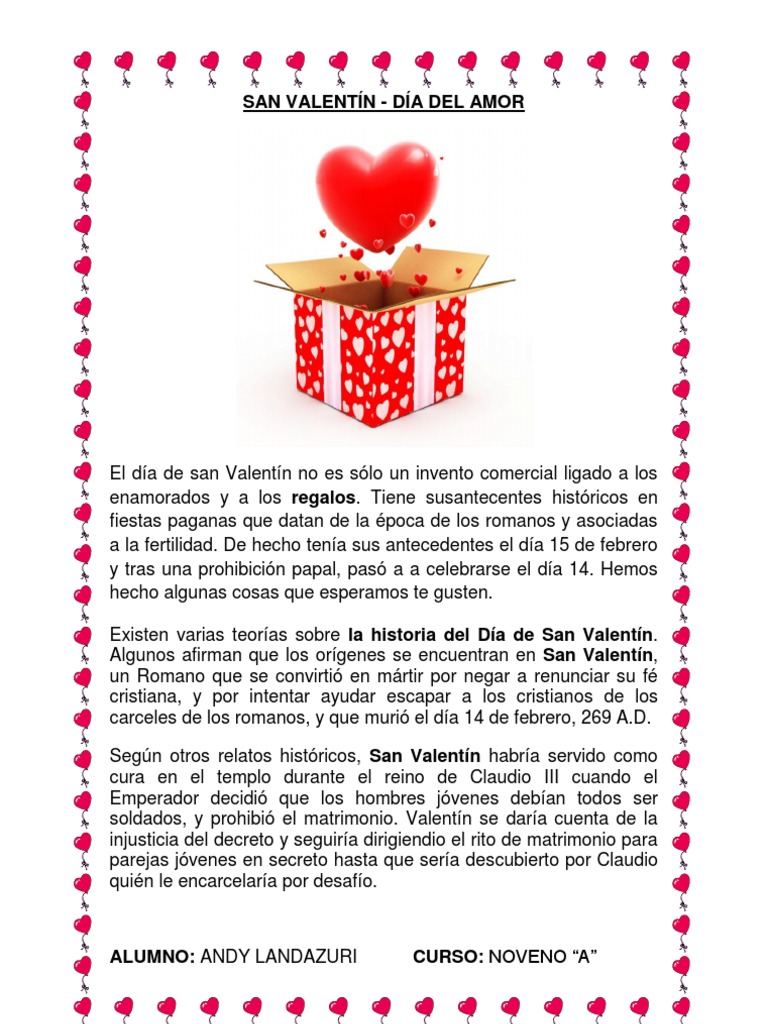Historia del Día de San Valentín | PDF | día de San Valentín | Religión ...