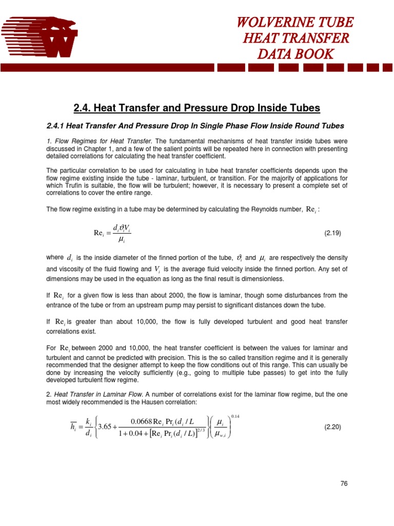 Heat Transfer and Pressure Drop Inside Tubes | PDF | Heat Transfer ...