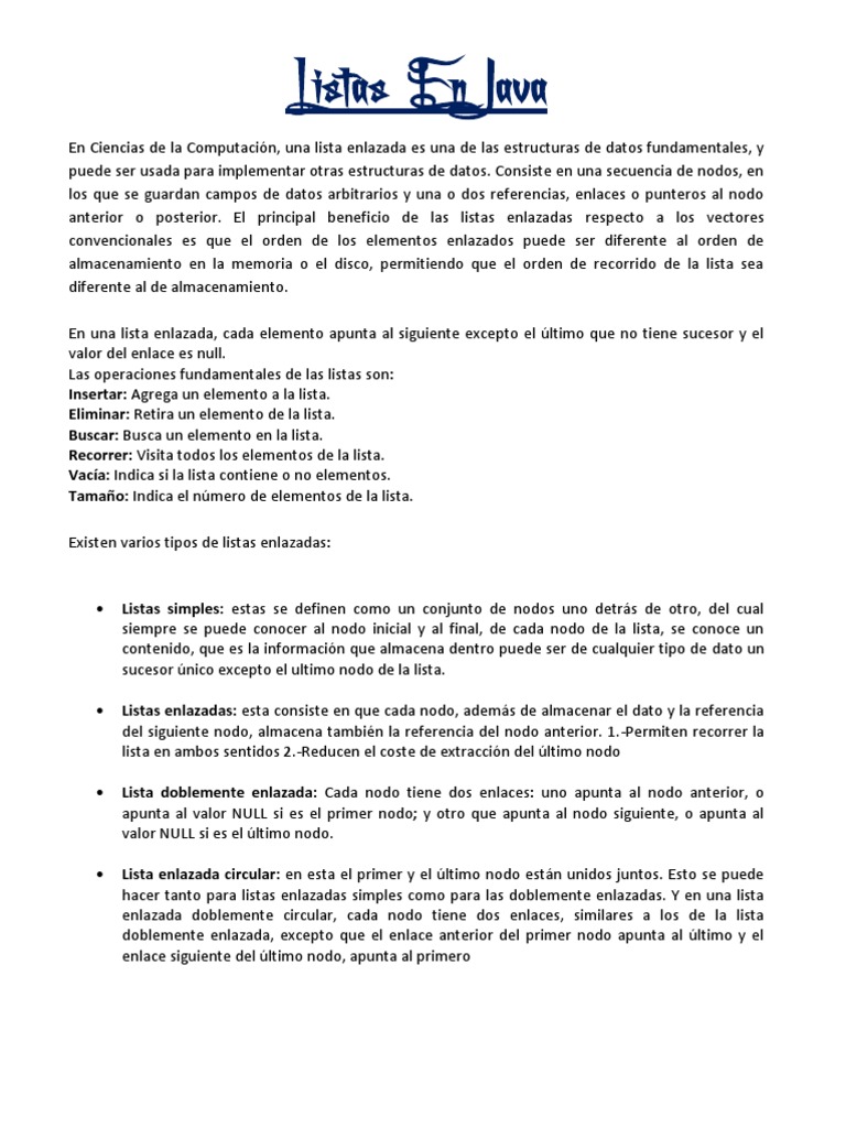 Listas en Java REYNA GARAY PDF | PDF | Algoritmos y Estructuras de ...