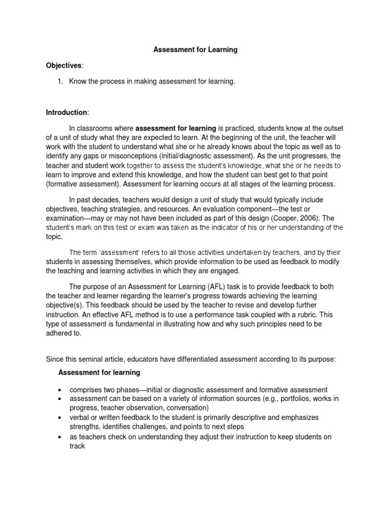 Assessment For Learning | PDF | Educational Assessment | Education Theory