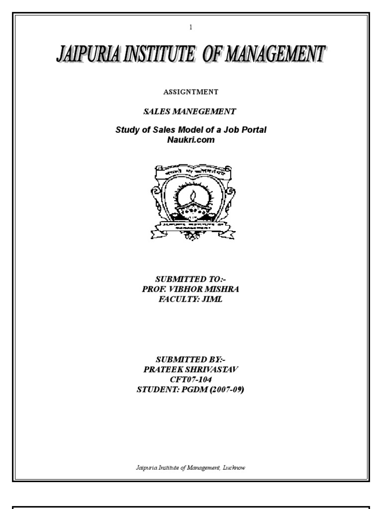 Sales Modal Of A Job Portal Pdf Sales Employment