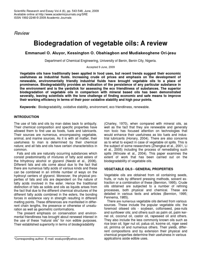 Biodegradation of Vegetable Oils: A Review | PDF | Biodegradation ...