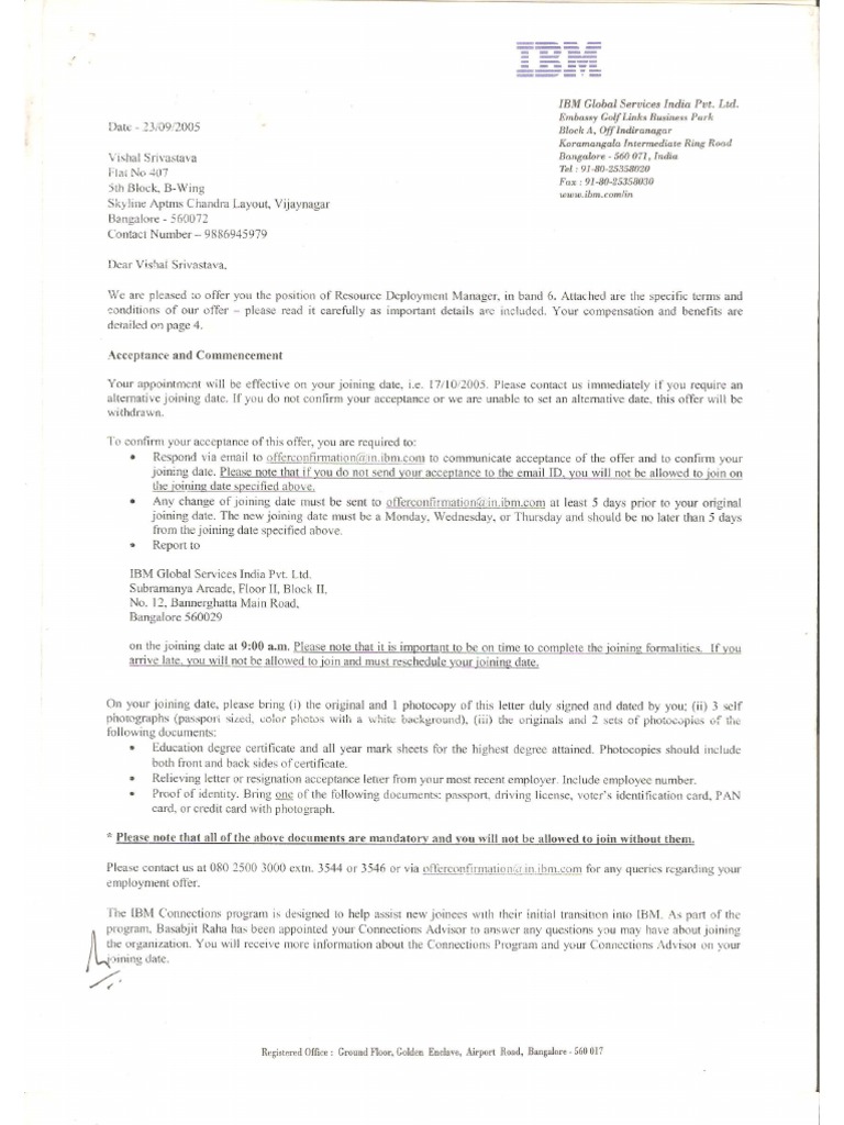IBM India Offer Letter | PDF