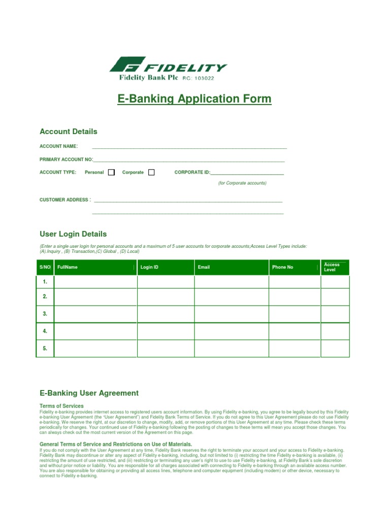 E-Banking Application Form: Account Details | PDF | Online Banking ...