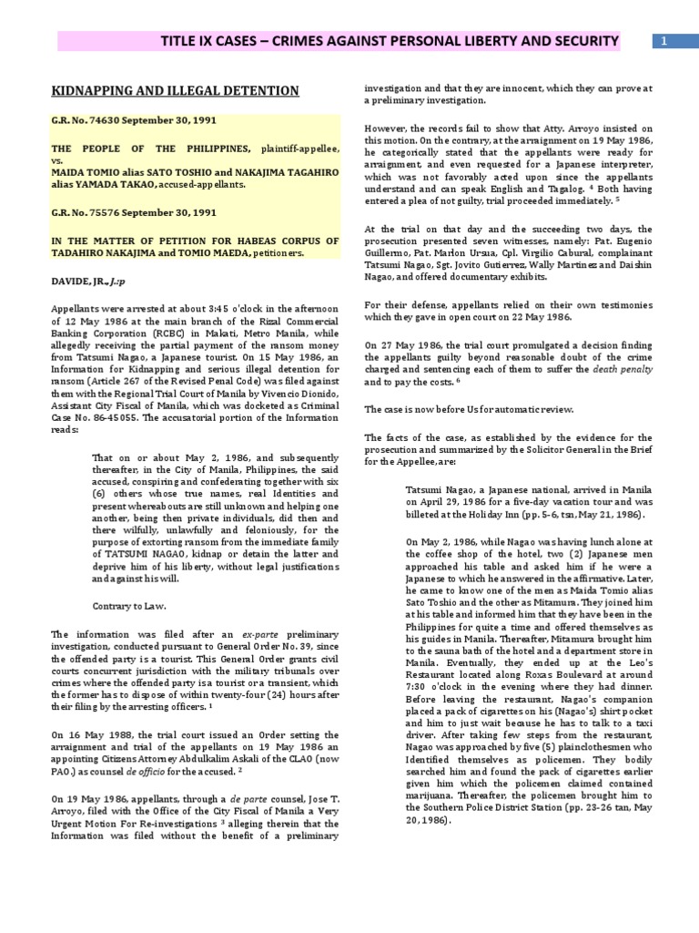 Title Ix Cases – Crimes Against Personal Liberty And Security