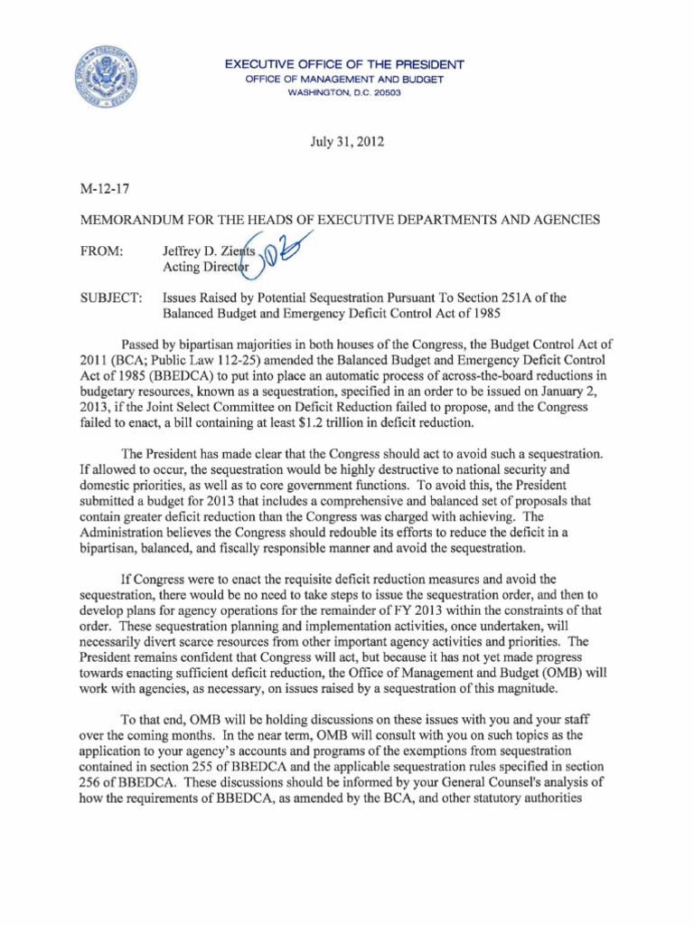 Issues Raised by Potential Sequestration Pursuant To Section 251A of ...