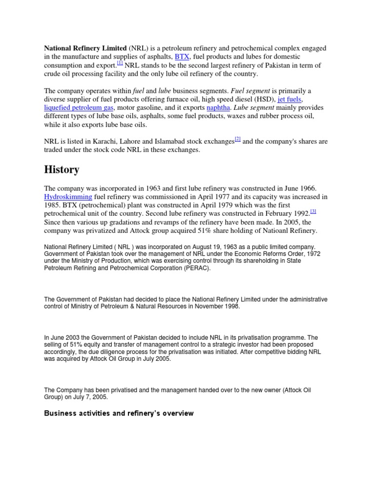 National Refinery Limited | PDF | Petroleum | Energy (General)