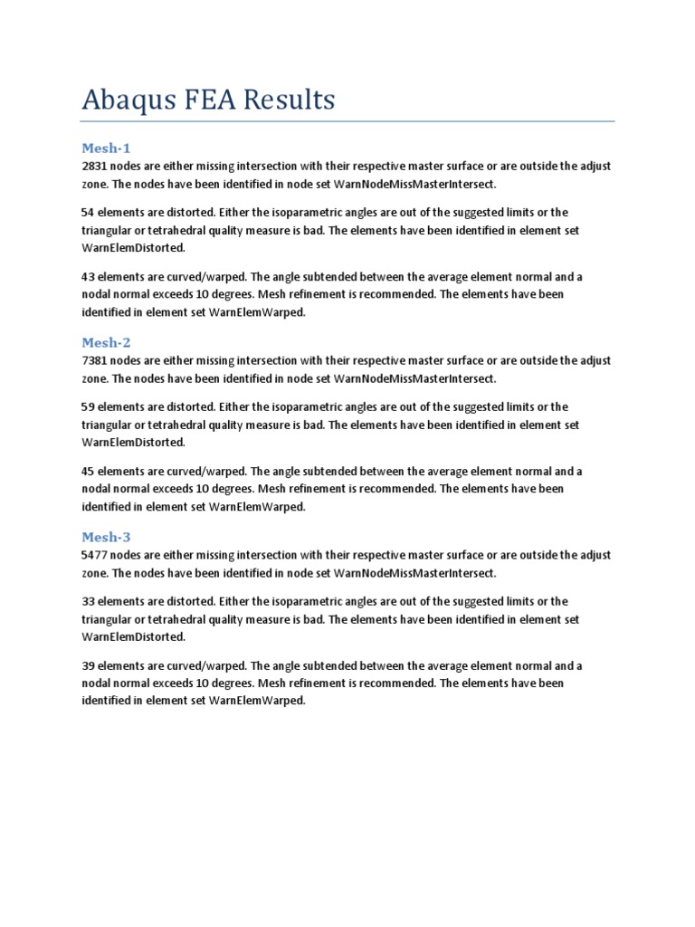 Abaqus FEA Results | PDF | Angle | Finite Element Method