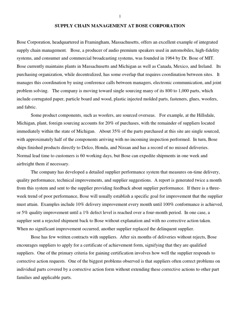 Supply Chain Management at Bose Corporation | Download Free PDF ...