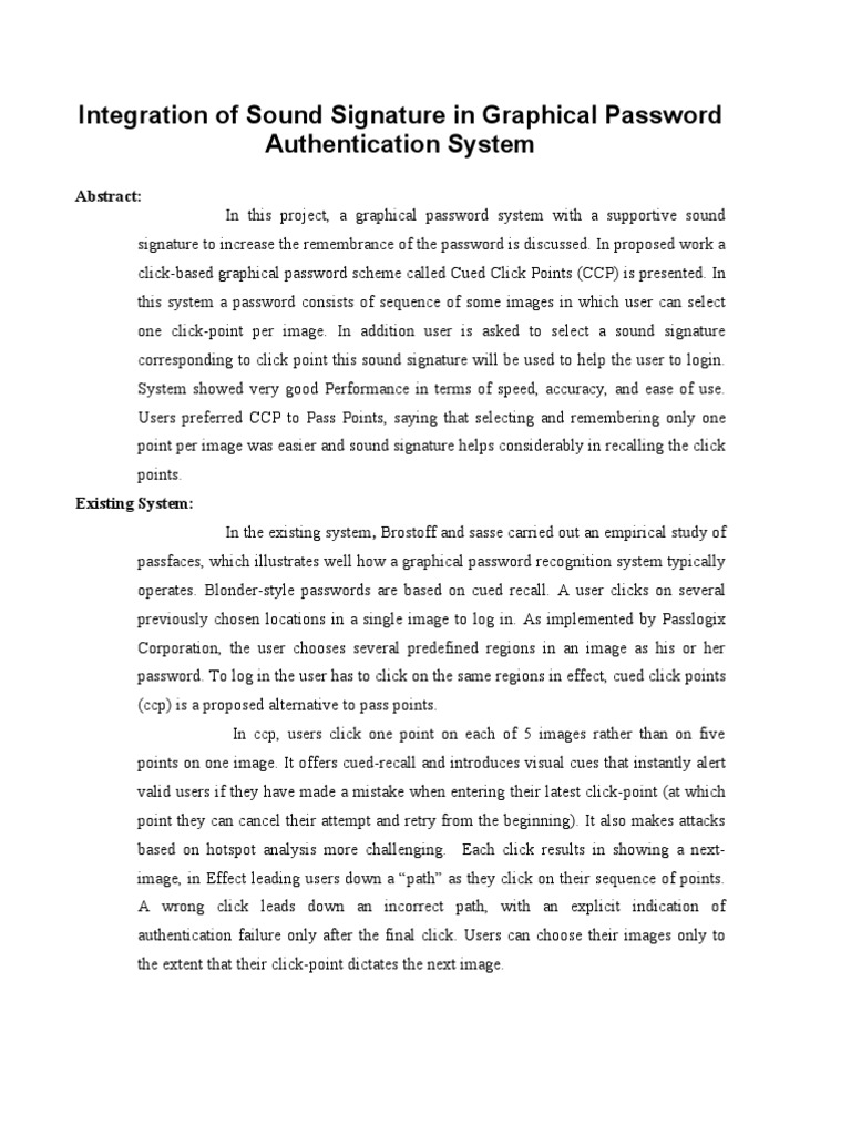 Integration of Sound Signature in Graphical Password Authentication System | PDF | Login | Password