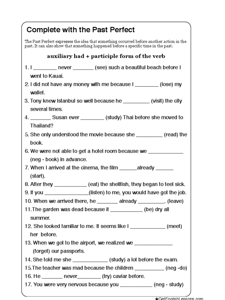 Past Perfect Printable Worksheet | PDF | Language Arts & Discipline | Art