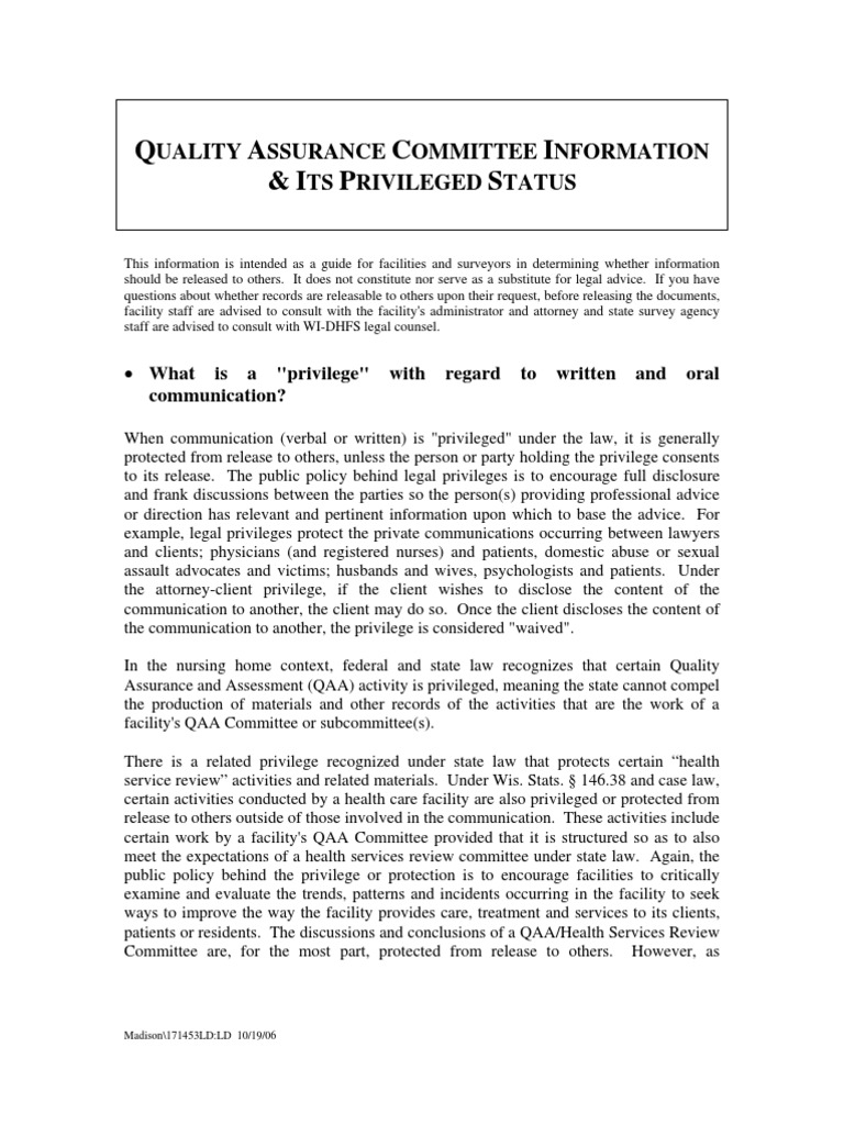 QA Privilege Guide for Surveyors | PDF | Discovery (Law) | Government