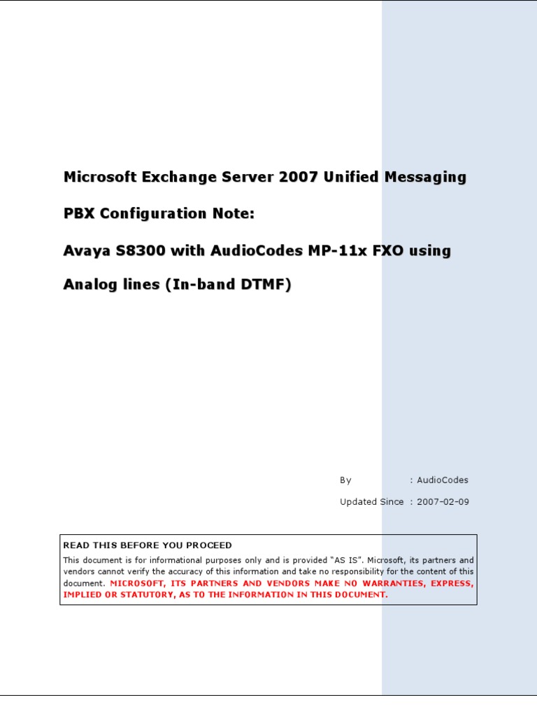 Avaya S8300 With AudioCodes MP-11x FXO Using Analog Lines (In-Band DTMF) | PDF | Voicemail ...