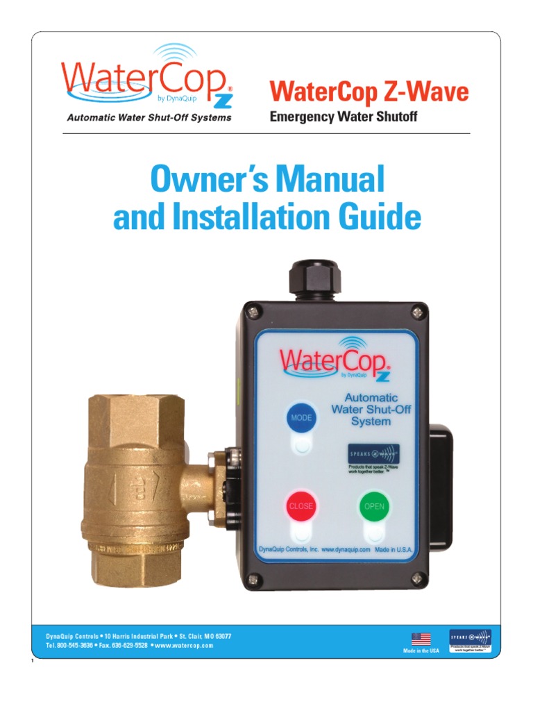 Owner'S Manual and Installation Guide: Watercop Z-Wave | PDF ...