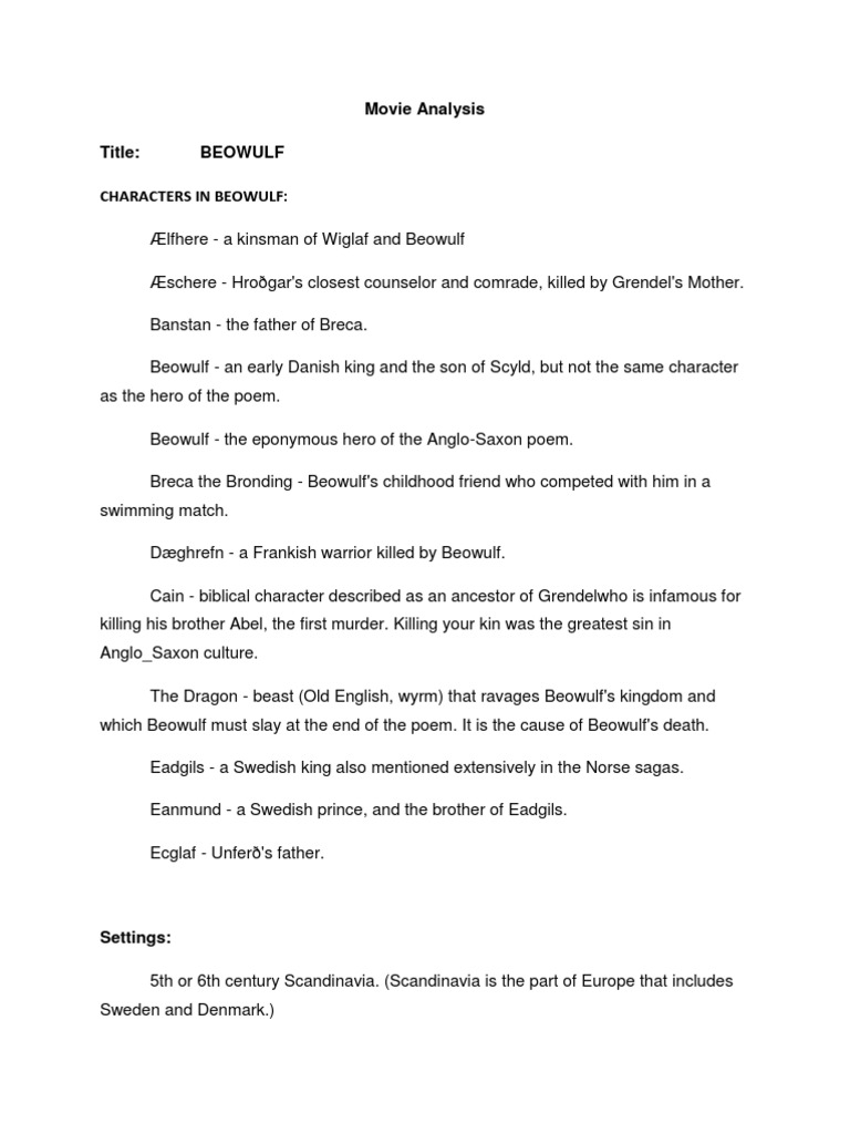 Movie Analysis Title: Beowulf Characters in Beowulf | PDF | Beowulf ...