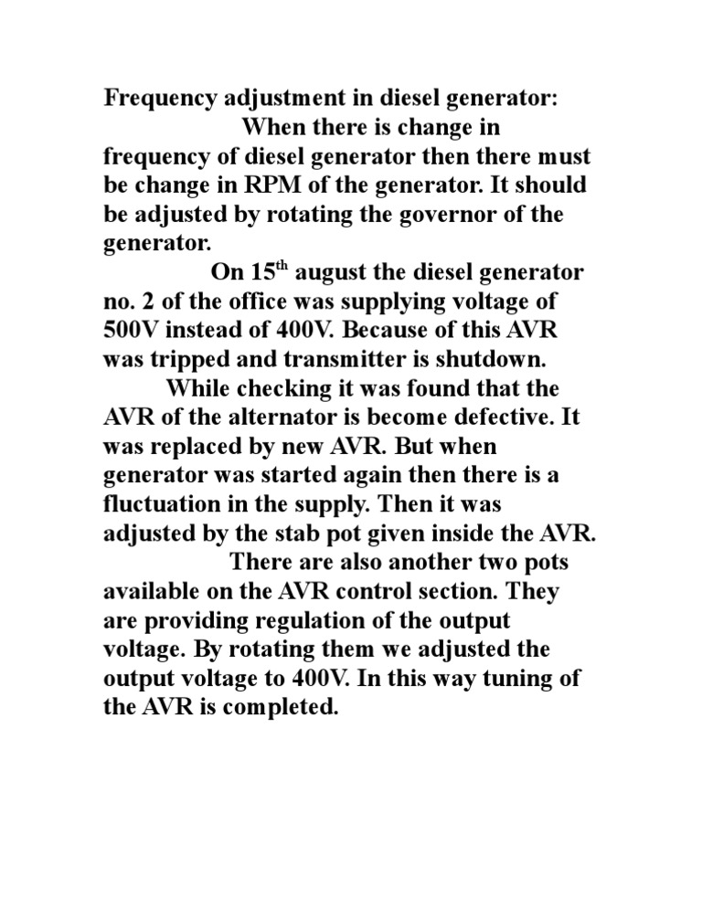 Frequency Adjustment in Diesel Generator | PDF
