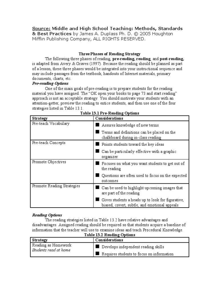 Sse 4335 Reading Strategies | PDF | Reading (Process) | Metacognition