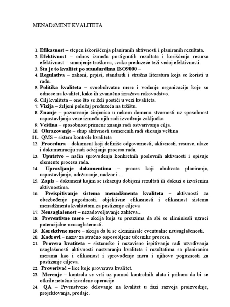 MENADžMENT KVALITETA - Skripta | PDF