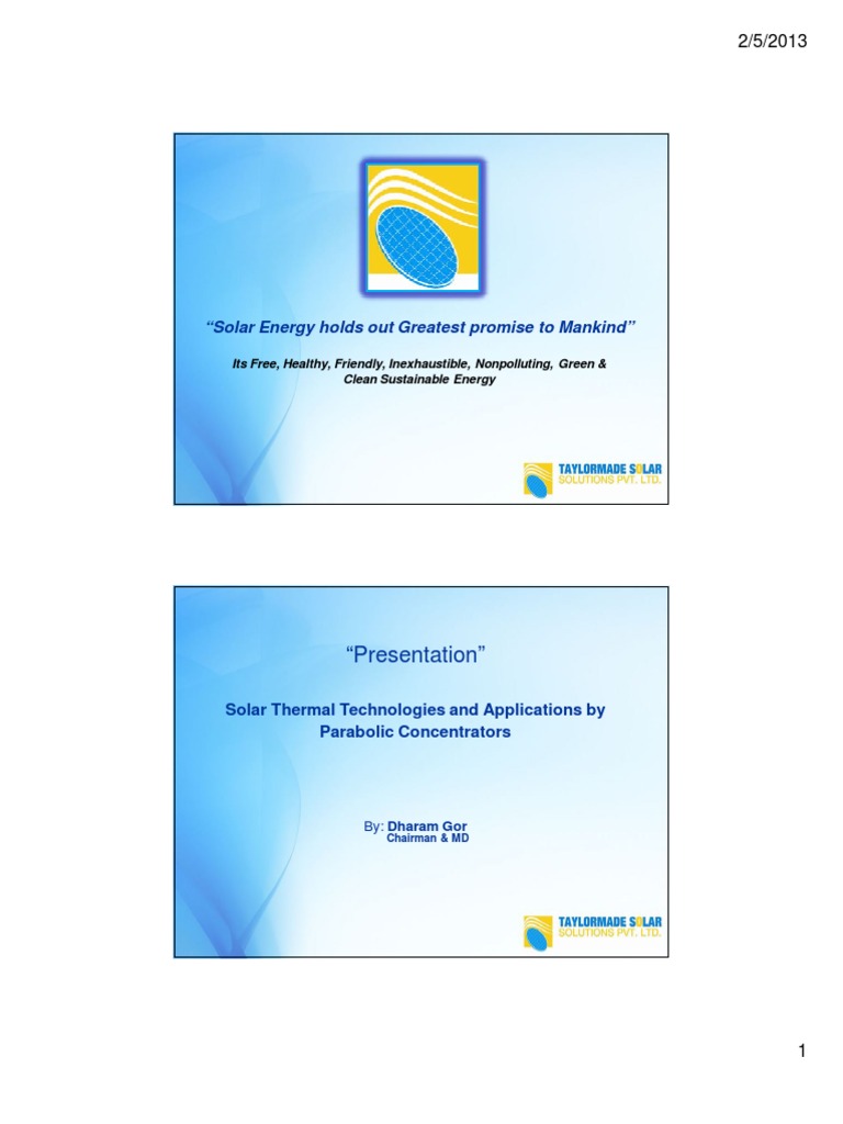Solar Thermal Applications Presentation | PDF | Solar Energy | Water ...
