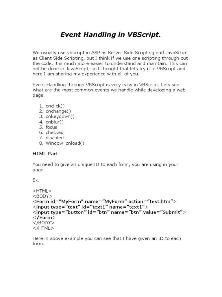 Event Handling in VBScript | Download Free PDF | Software Development ...