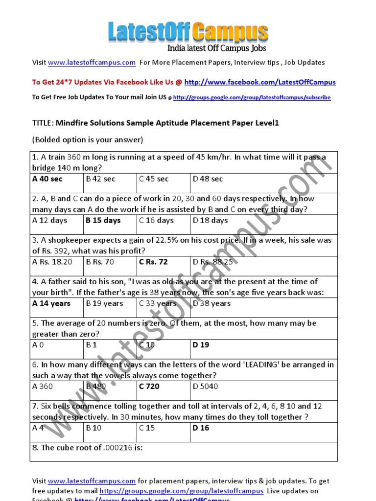 Mindfire Solutions Sample Aptitude Placement Paper Level1 | Download Free PDF | Economies | Business