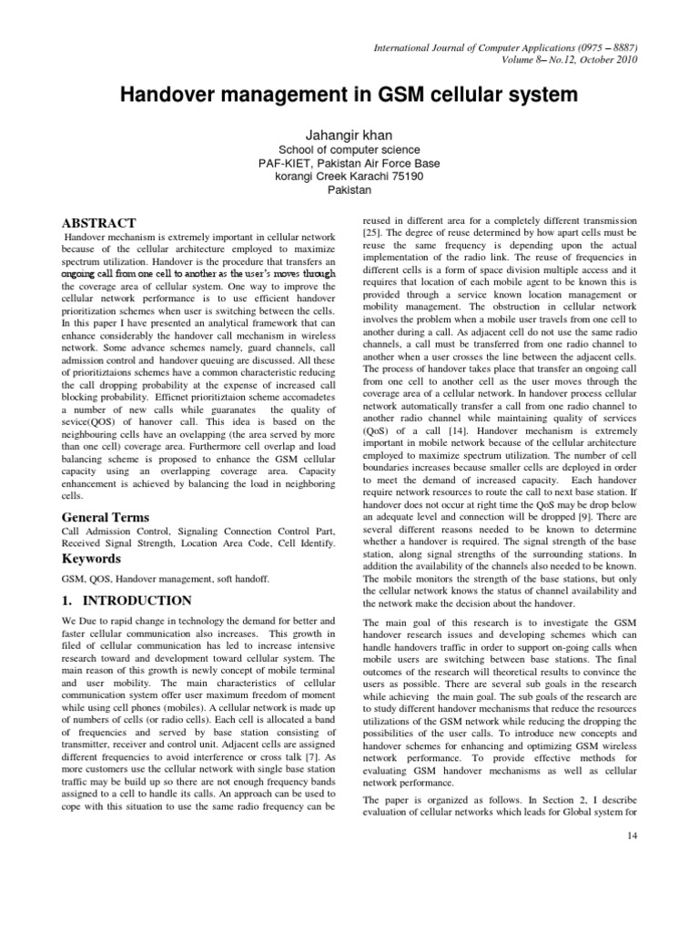Handover management in cellular networks | PDF | Cellular Network ...