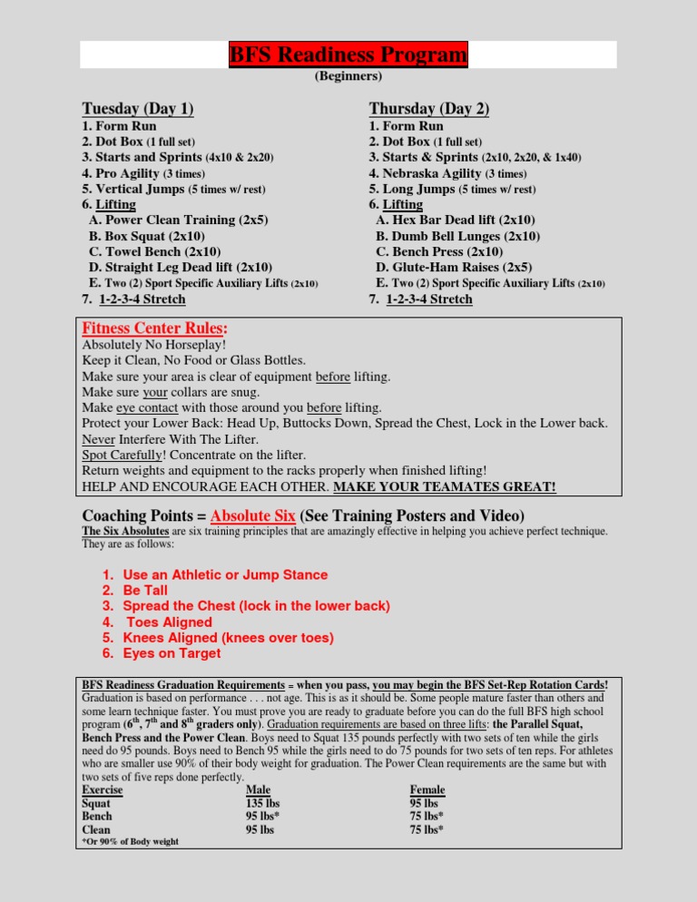 BFS Readiness Program: Tuesday (Day 1) Thursday (Day 2) | PDF | Pound ...