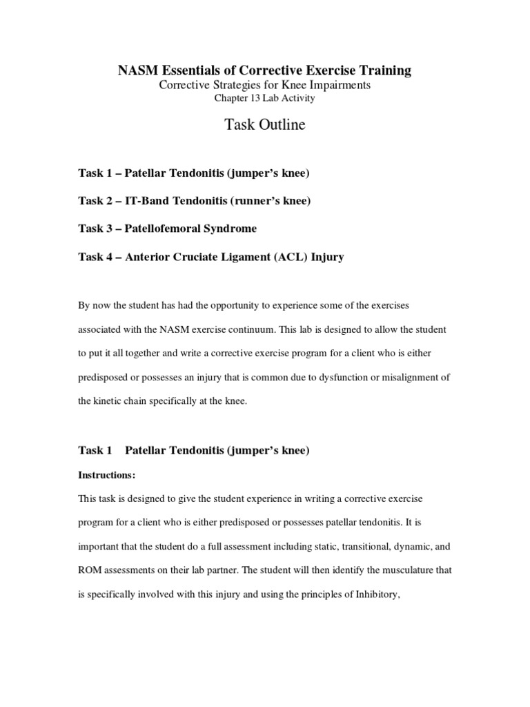 Task Outline: NASM Essentials of Corrective Exercise Training | PDF ...