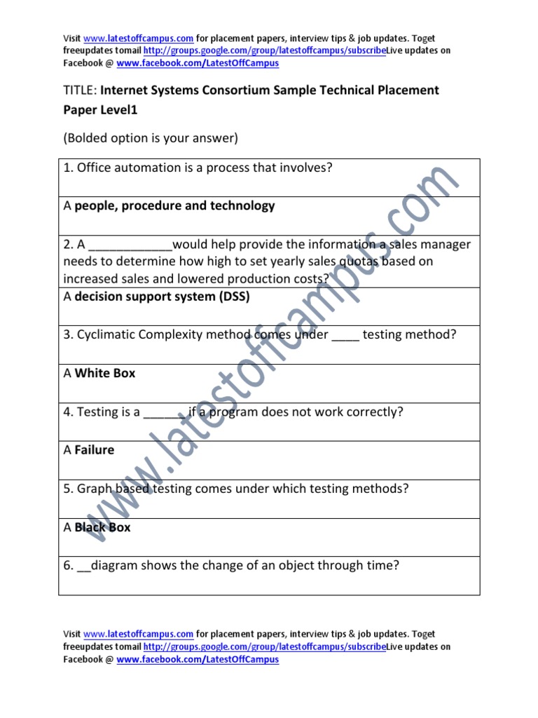 Internet Systems Consortium Sample Technical Placement Paper Level1 | PDF | Active Server Pages ...