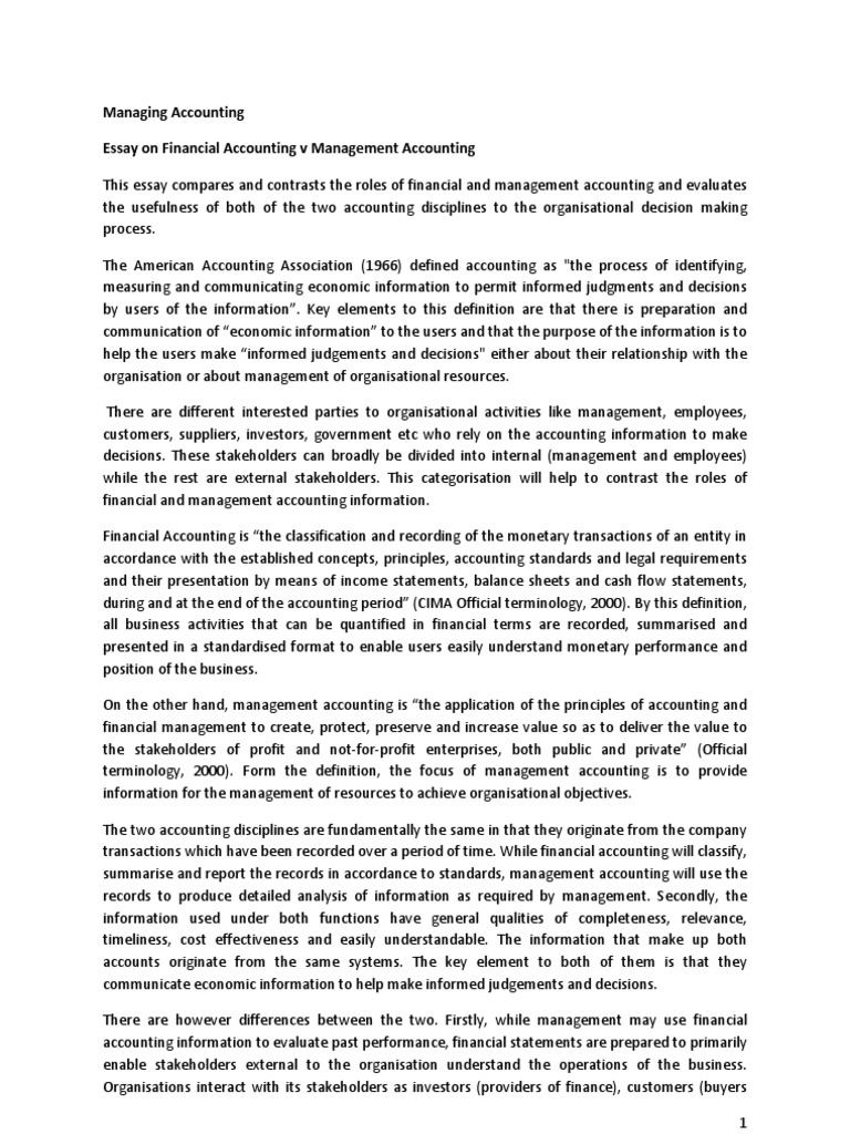 Management Accounting Essay | PDF | Management Accounting | Accounting