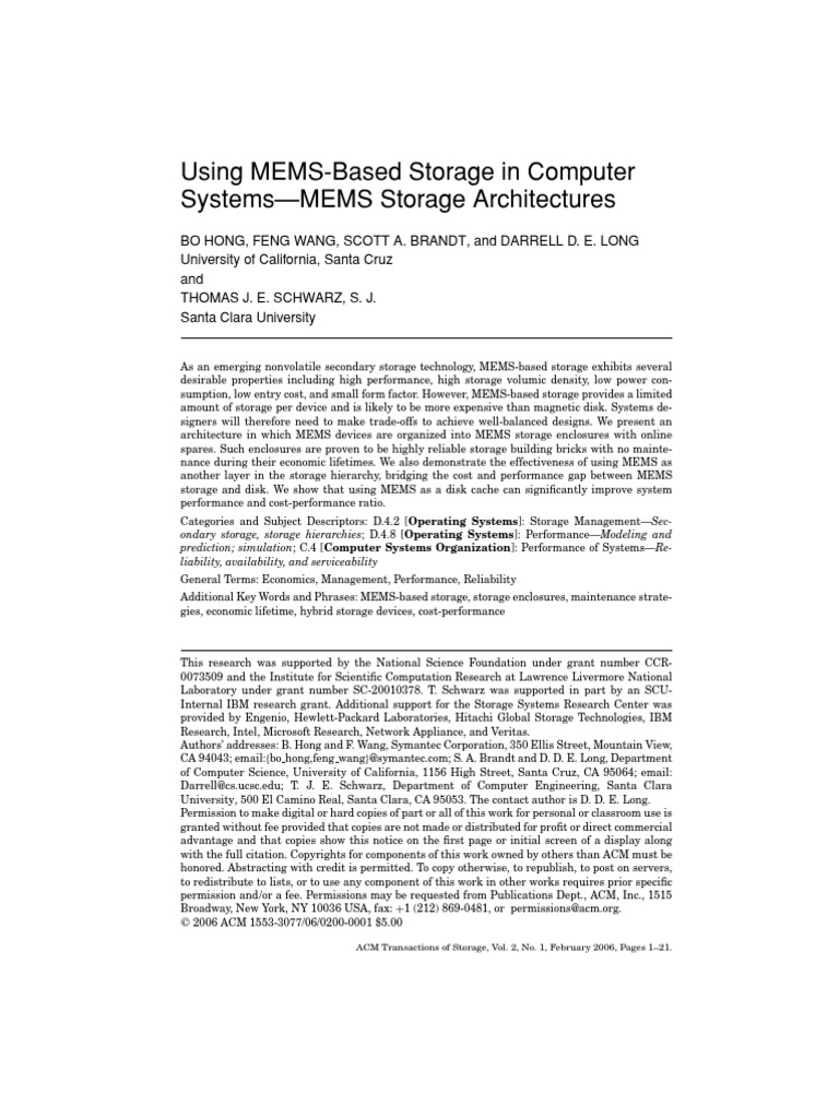 MEMS Based Memory 2 | Download Free PDF | Computer Data Storage | Data Buffer