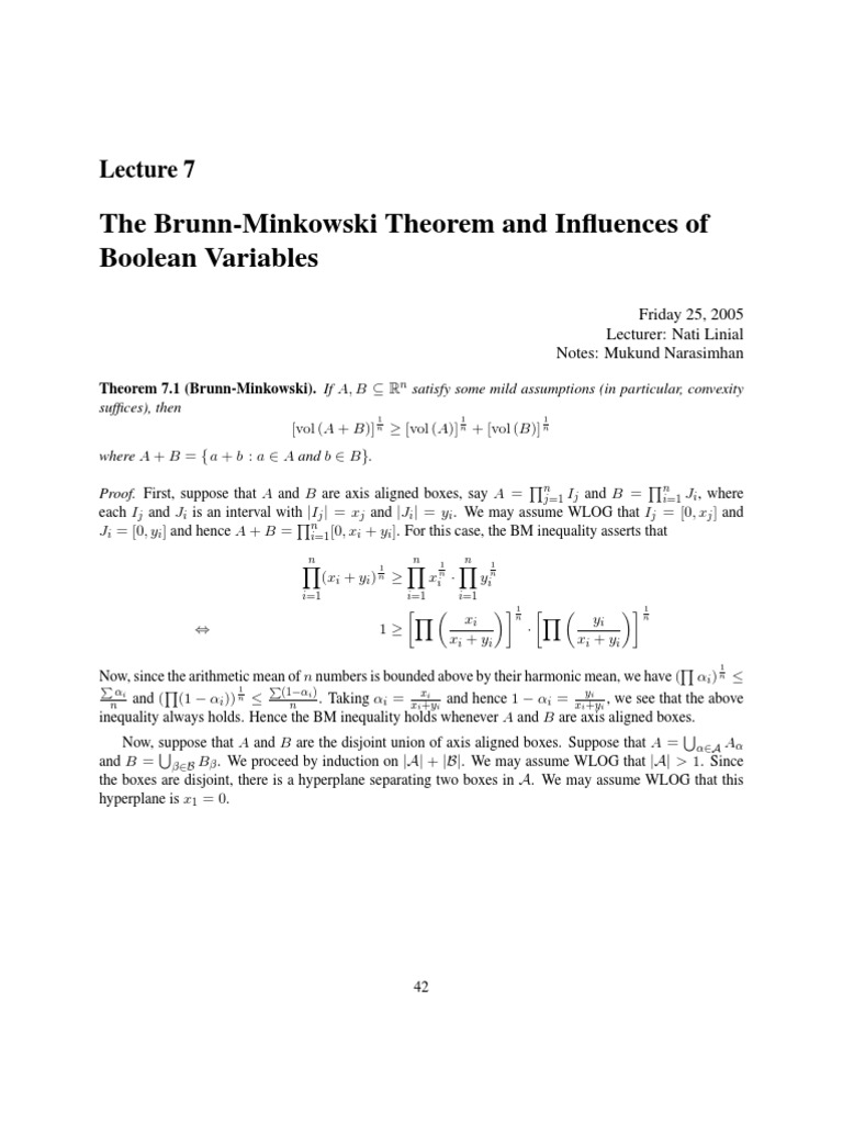 The Brunn-Minkowski Theorem and Influences of Boolean Variables ...