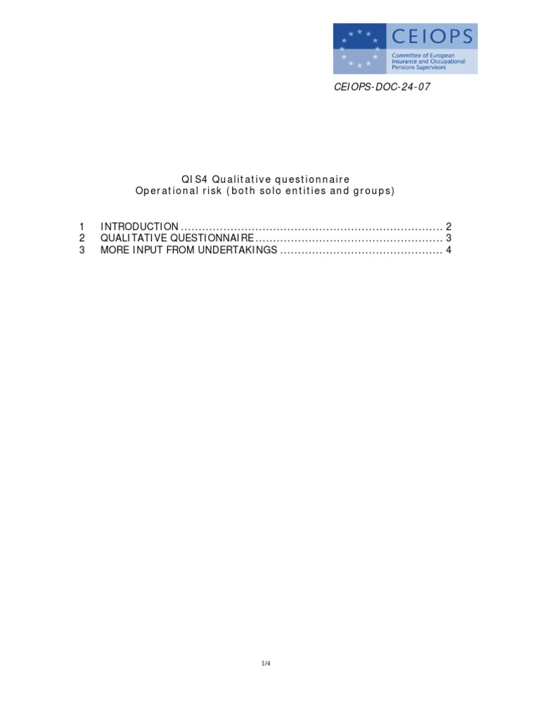 CEIOPS-DOC-24-07 QIS4 OpRisk - Qualitative Questionnaire | PDF | Operational Risk | Risk Management