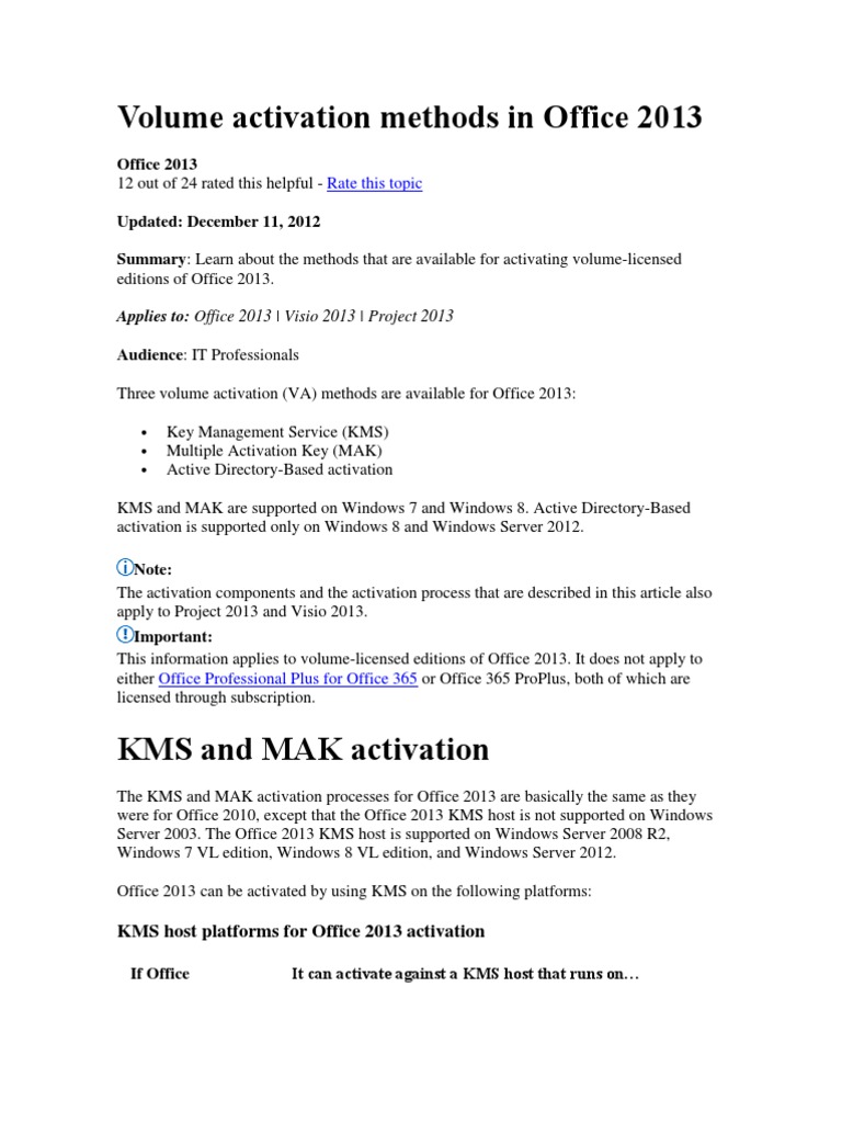 Office 2013 Volume Activation Methods | PDF | Microsoft Office 2013 ...