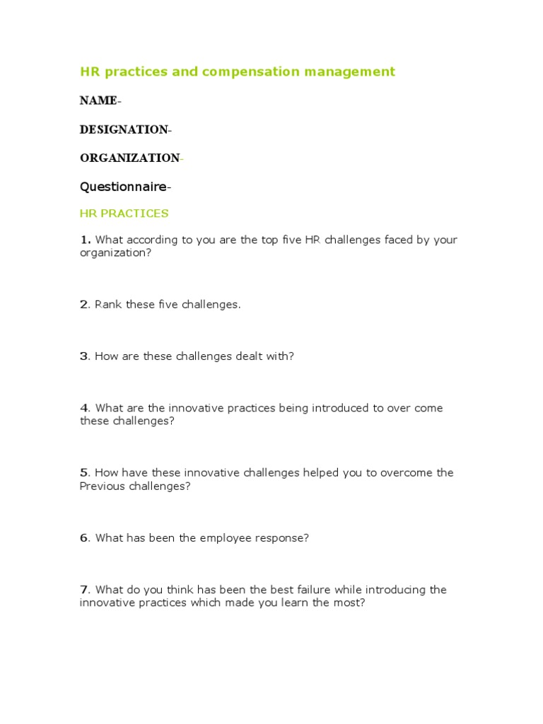 Compensation and HR Practices - Questionnaire | PDF