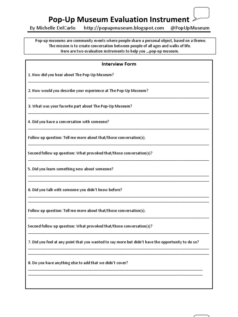 Pop-Up Museum Evaluation Tools | PDF | Question | Psychological Concepts