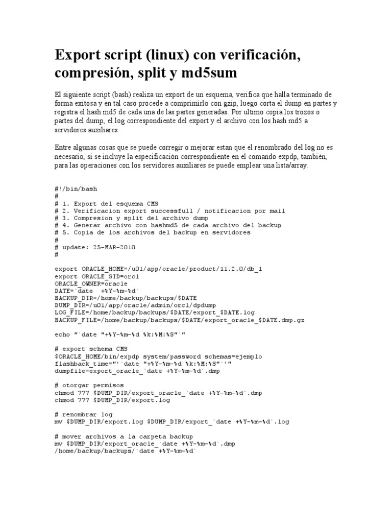 Export Dump Script Con Verificación y Compresión | PDF | Apoyo | Bases ...