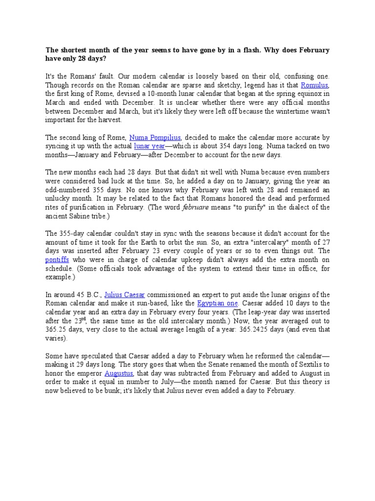 Why Does February Have Only 28 Days | PDF | Classical Civilizations ...