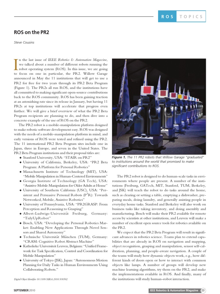 ROS On The PR2: Steve Cousins | PDF | Robot | Robotics