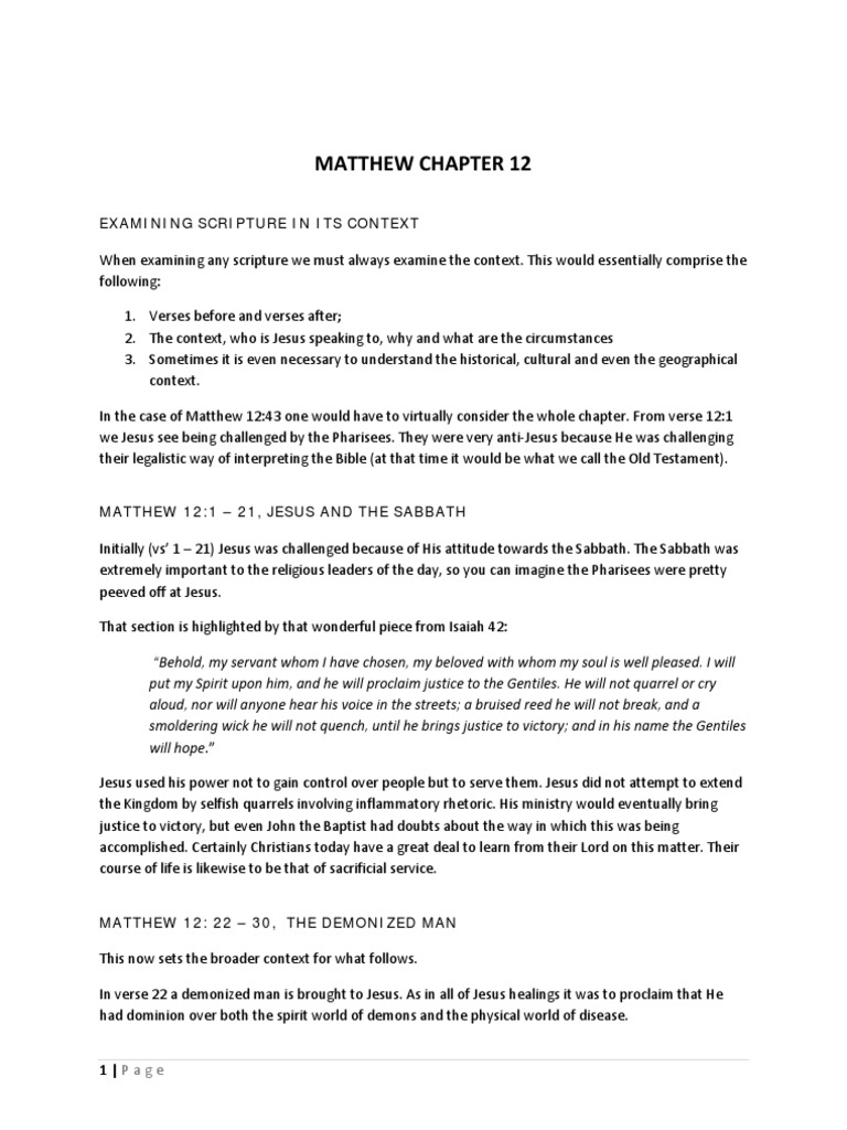 Matthew Chapter 12: Examining Scripture in Its Context | PDF | Demons ...